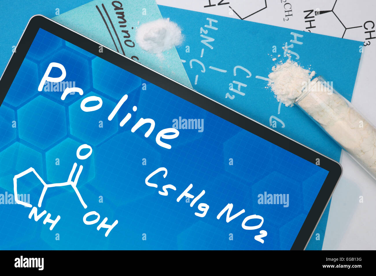 Tablet with the chemical formula of Proline. Amino acids Stock Photo ...