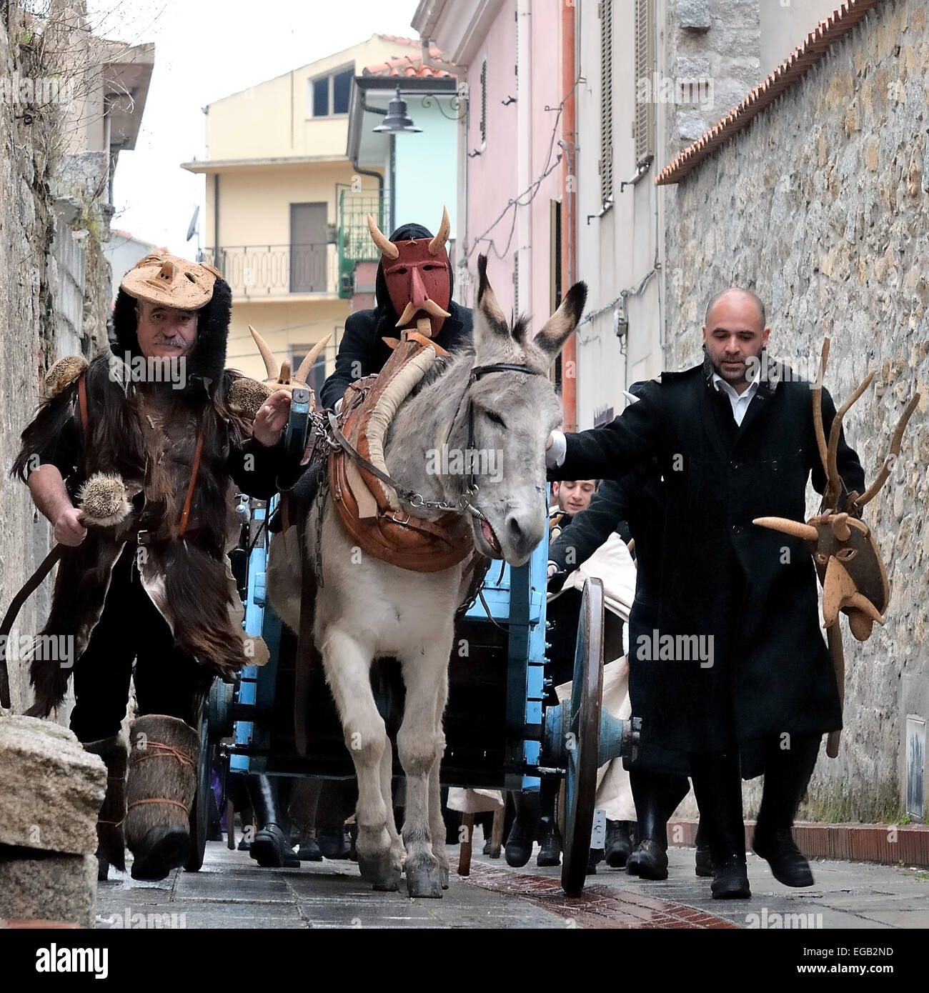 Orani, Sardinia, Italy - February 15, 2015: Parade of traditional masks ...