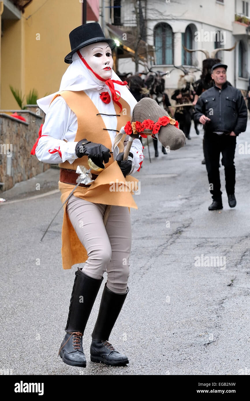 Orani, Sardinia, Italy - February 15, 2015: Parade of traditional masks ...