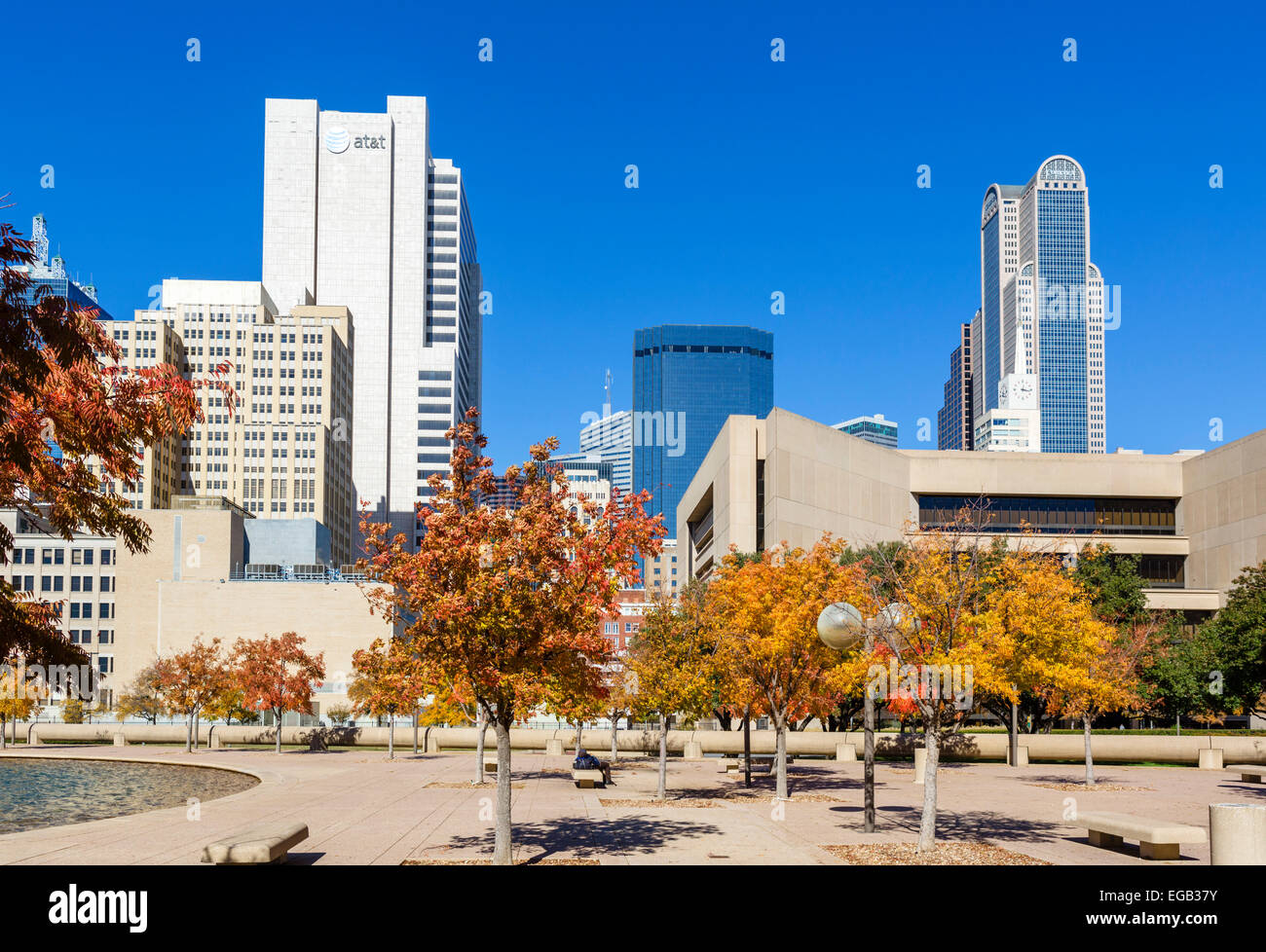 The city skyline from outside City Hall, City Hall Plaza, Dallas, Texas ...