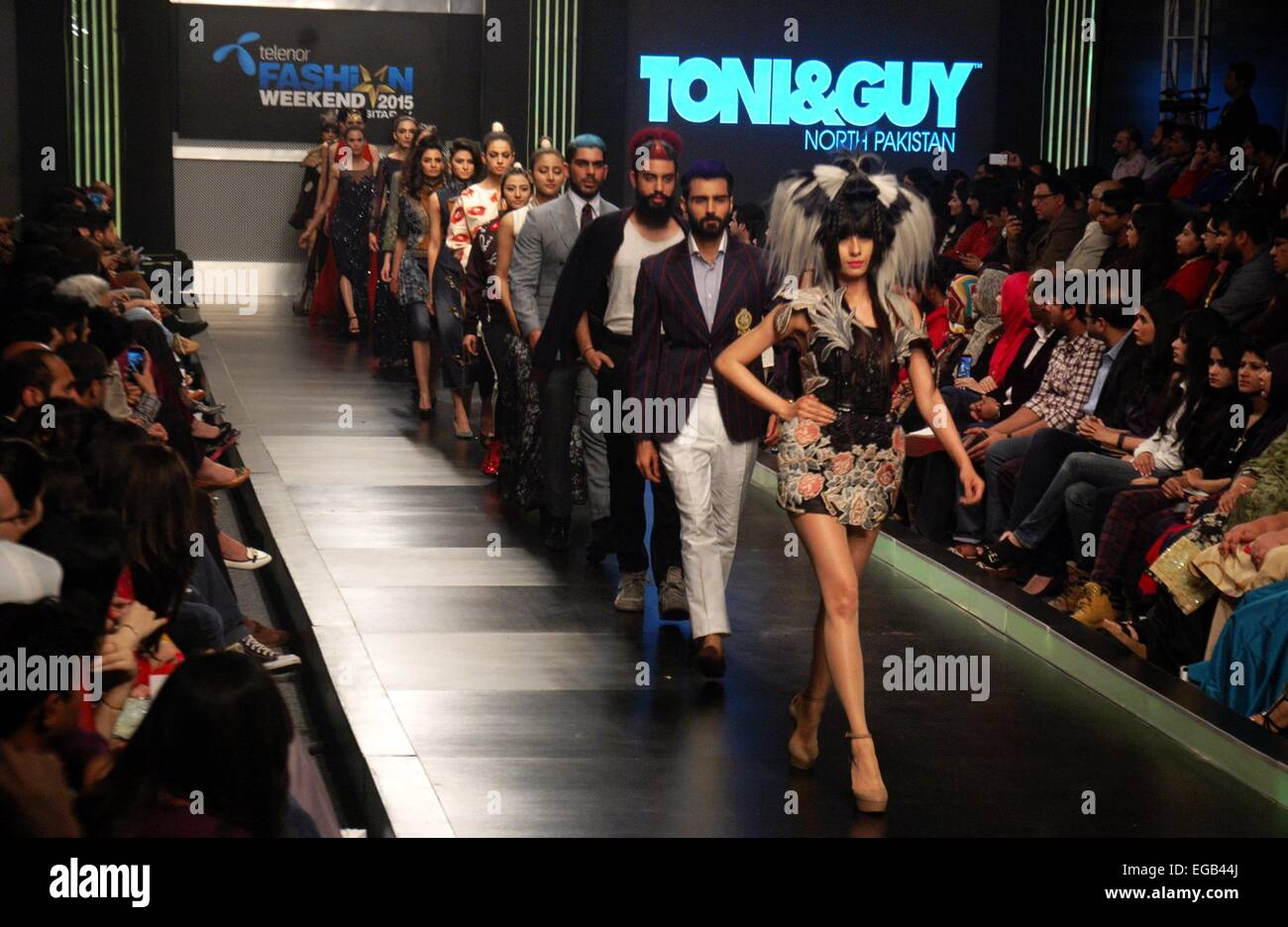 Lahore. 21st Feb, 2015. Models present creations designed by Hassan ...