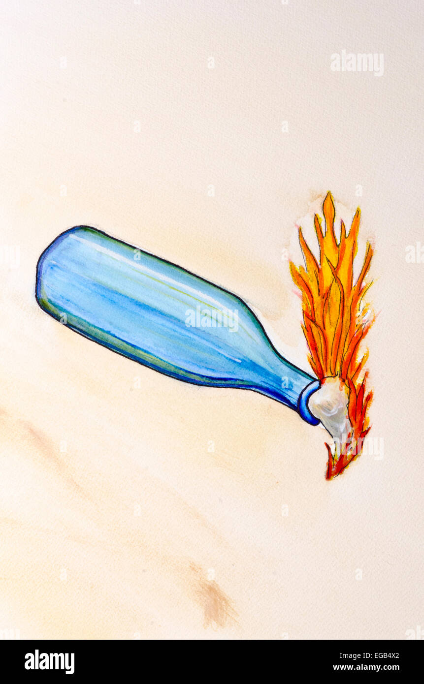 Molotov cocktail bottle on fire Stock Photo - Alamy