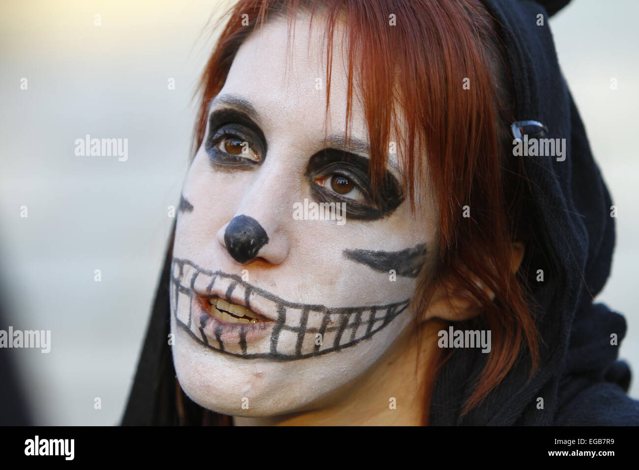 Athens, Greece. 21st February 2015. Close-up of a girl dressed as a ...