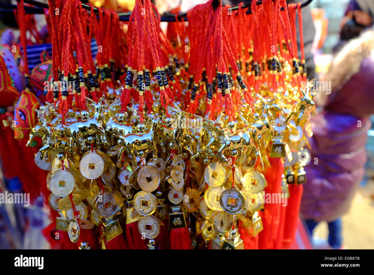 London, UK. 21st Feb, 2015. Good luck Sheep and goat charms for the ...