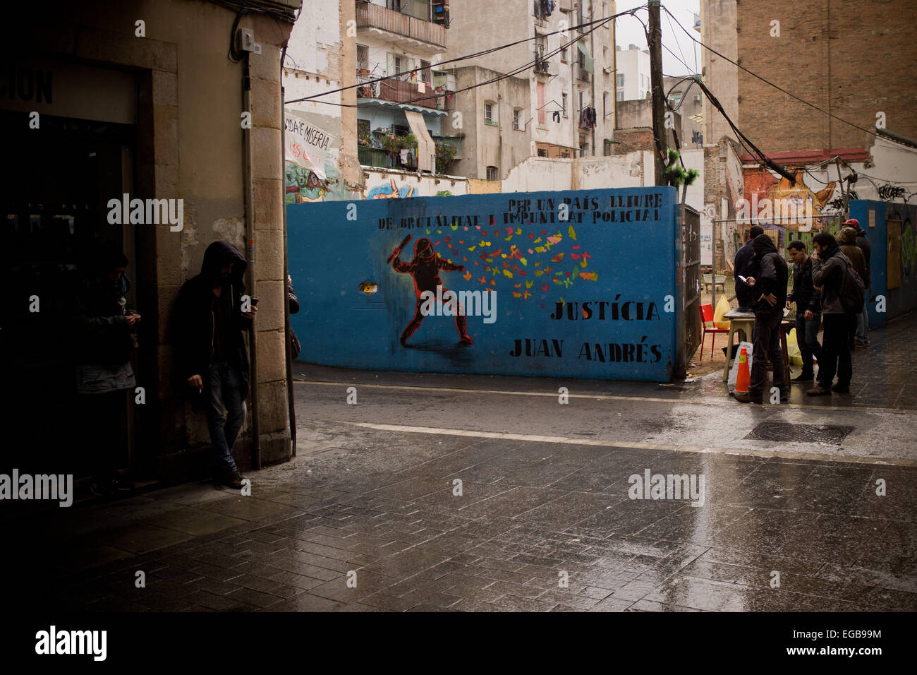 In the streets of El Raval neighborhood a mural, Barcelona Stock Photo ...
