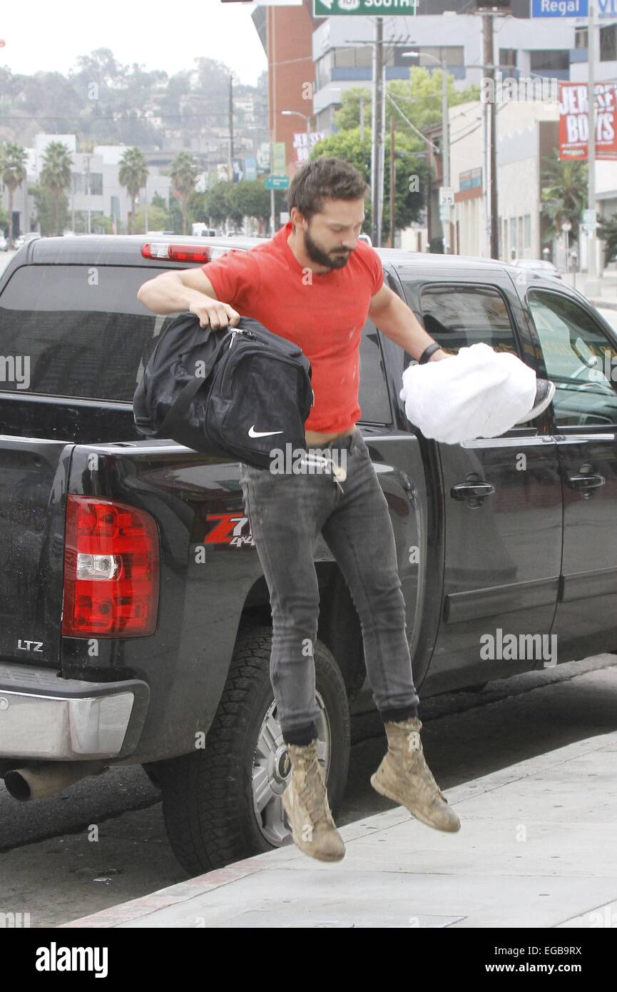 A bearded Shia LaBeouf wearing his favourite old red 'Mighty Alpha ...