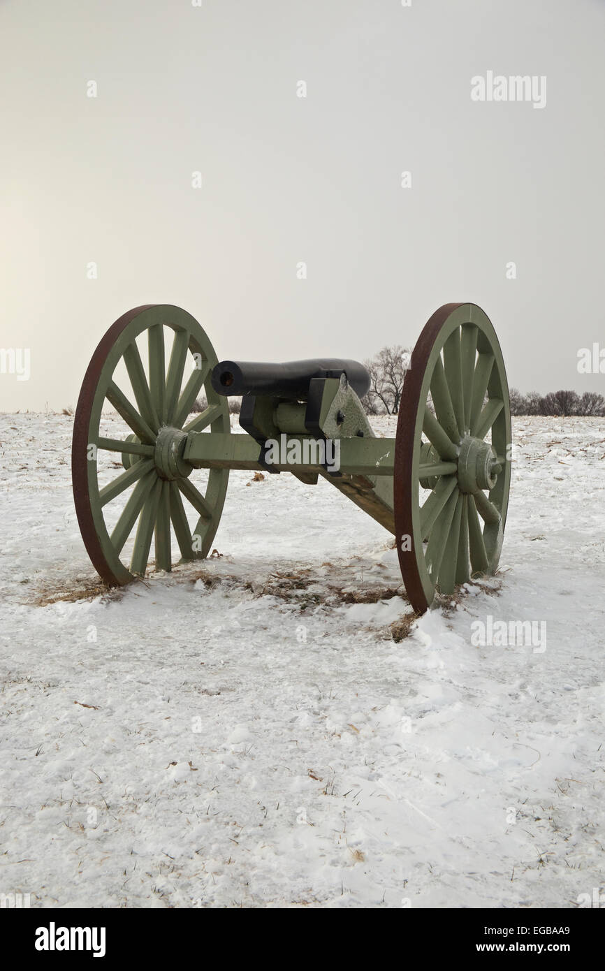 American Civil War Era canon on top of snow covered hill at the Battle ...