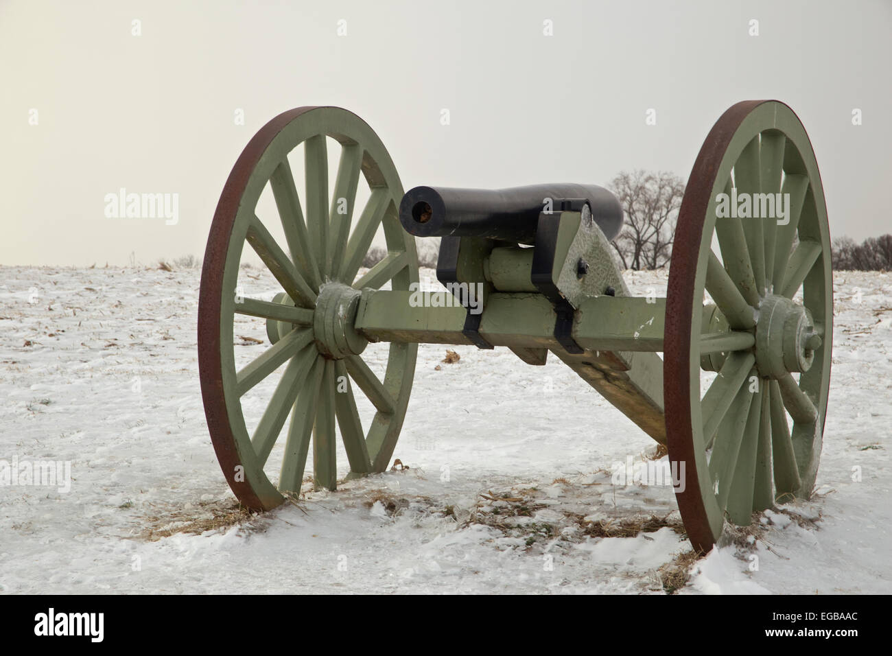American Civil War Era canon on top of snow covered hill at the Battle ...