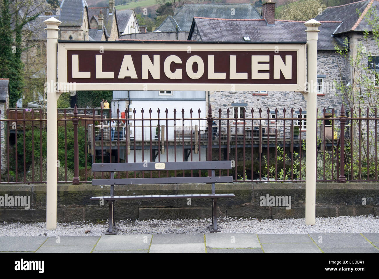 Llangollen Town Sign at the train Station in Wales Stock Photo - Alamy