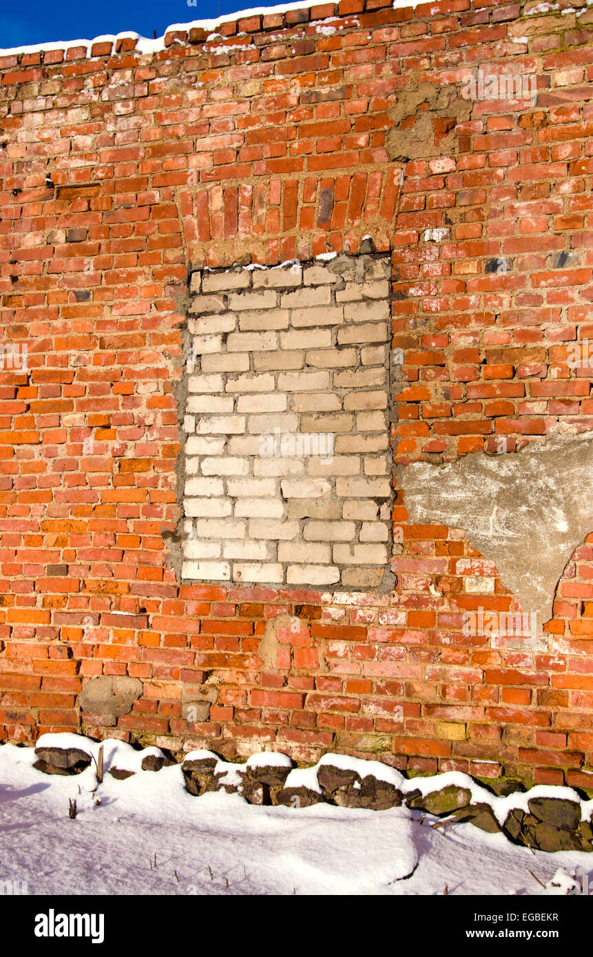 old winter time house ruins wall background Stock Photo - Alamy