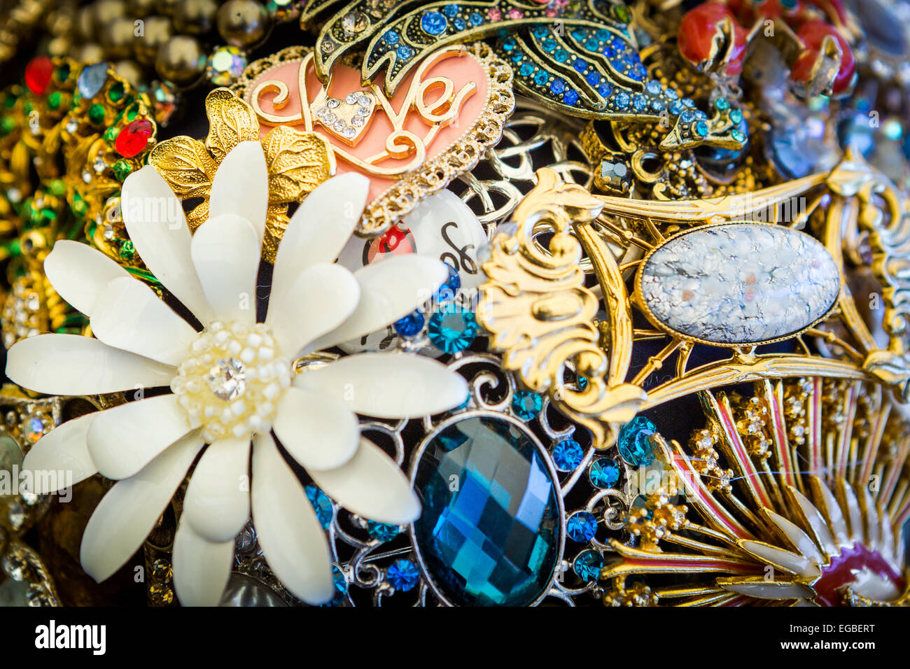 Collection of metal brouches Stock Photo - Alamy