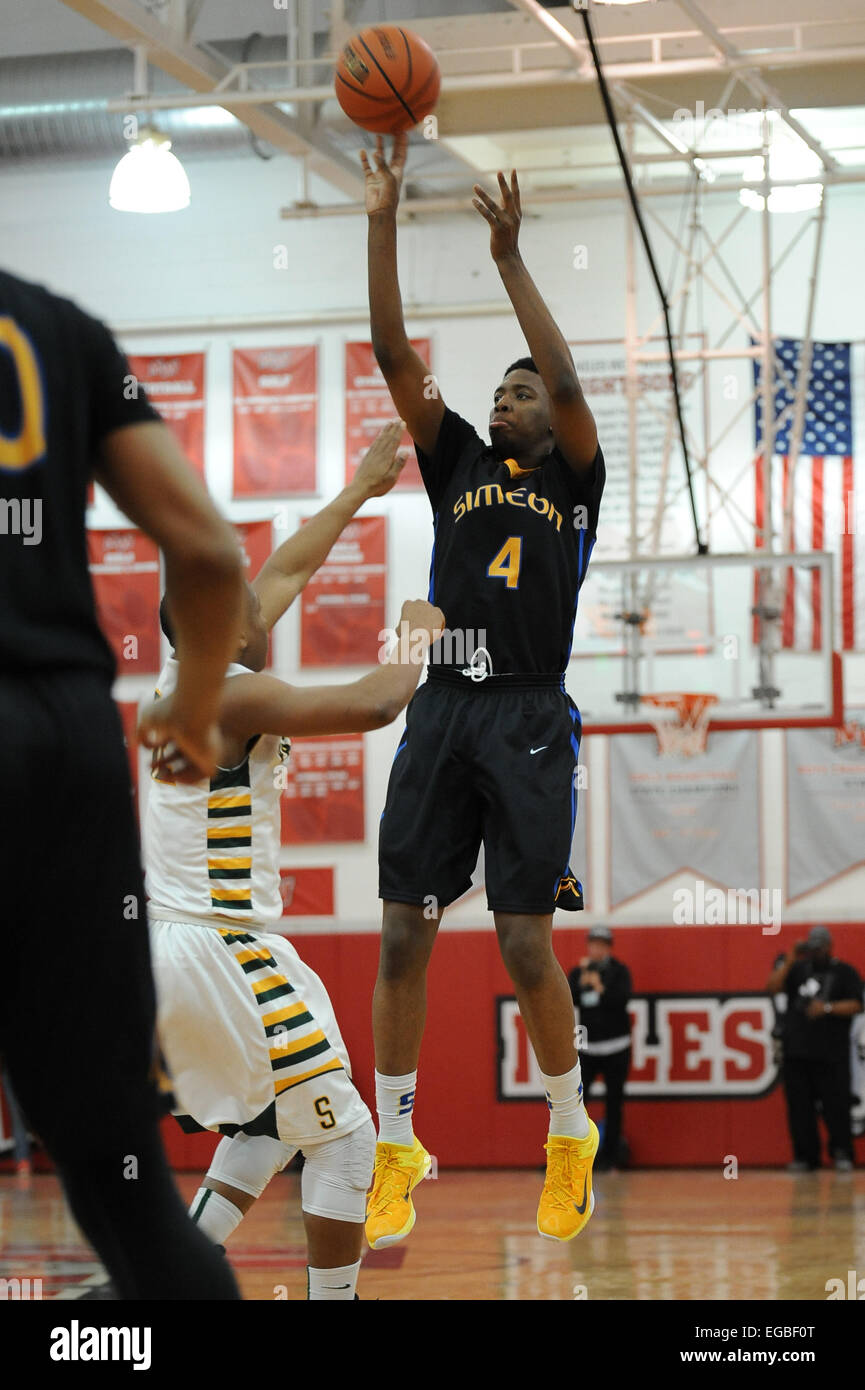 Skokie, IL, USA. 21st Feb, 2015. Simeon Wolverines' Isaiah Moss (4 ...