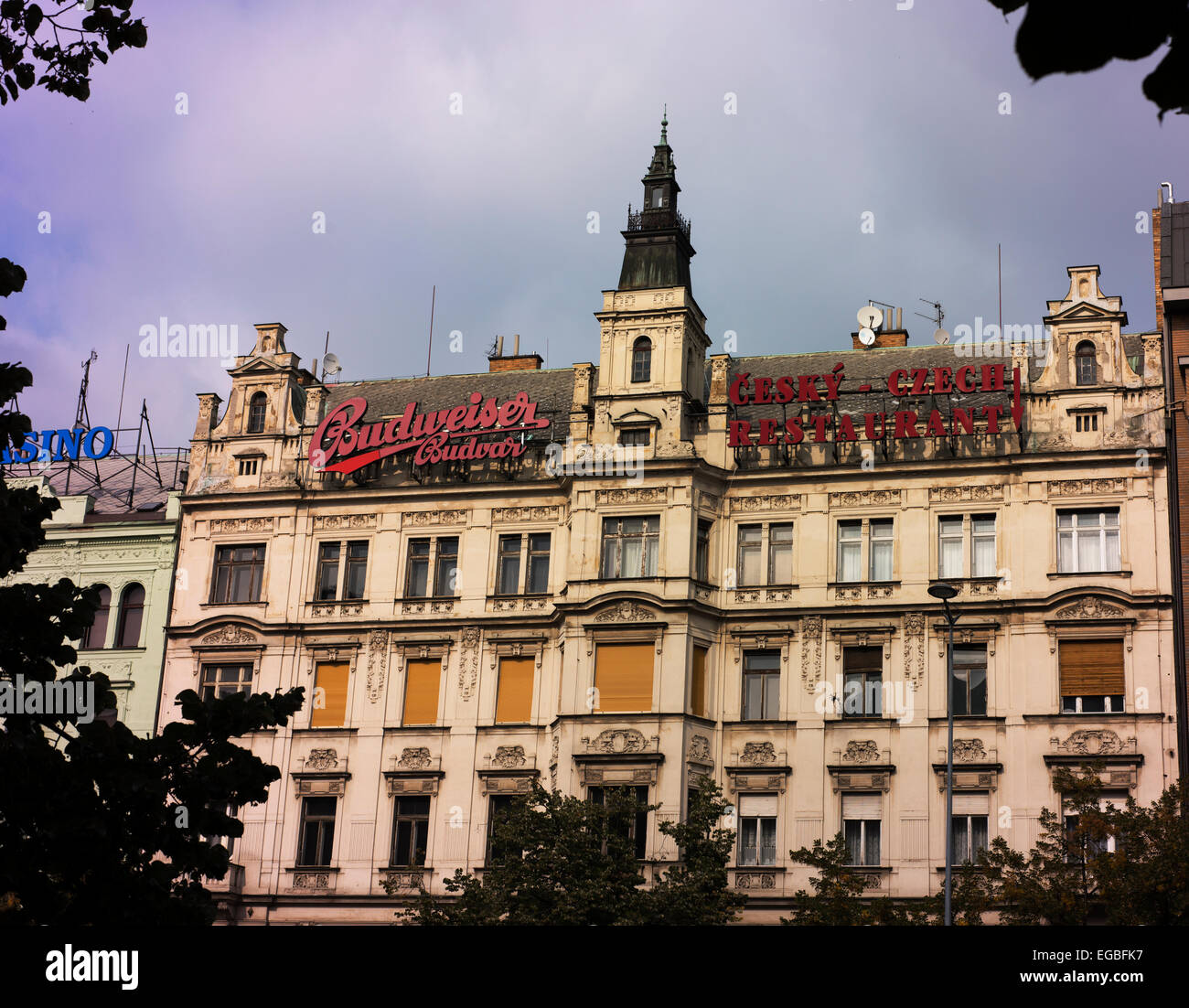 Building with Budweiser sign in Prague's New Town Stock Photo - Alamy