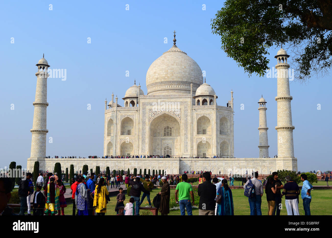 Taj Mahal in India typical view of World Wonder Taj Mahal Stock Photo ...
