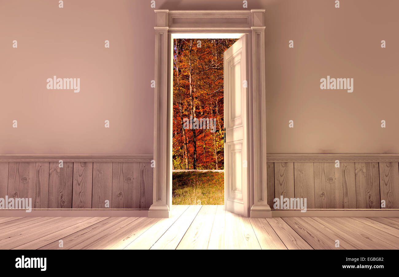 3d rendering the empty room with opened door Stock Photo - Alamy