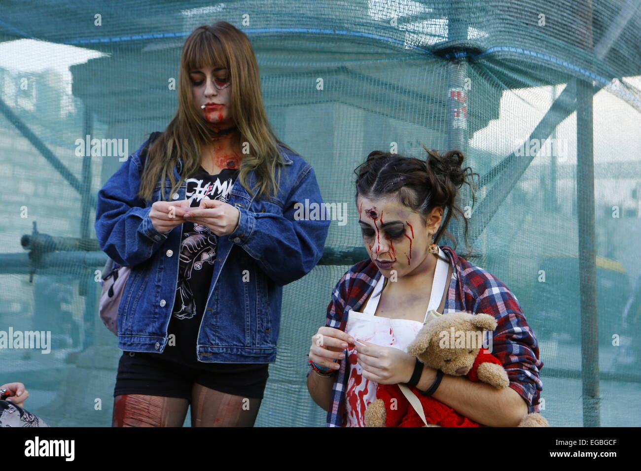 Two girls dressed as zombies. People dressed as zombies with make-up ...