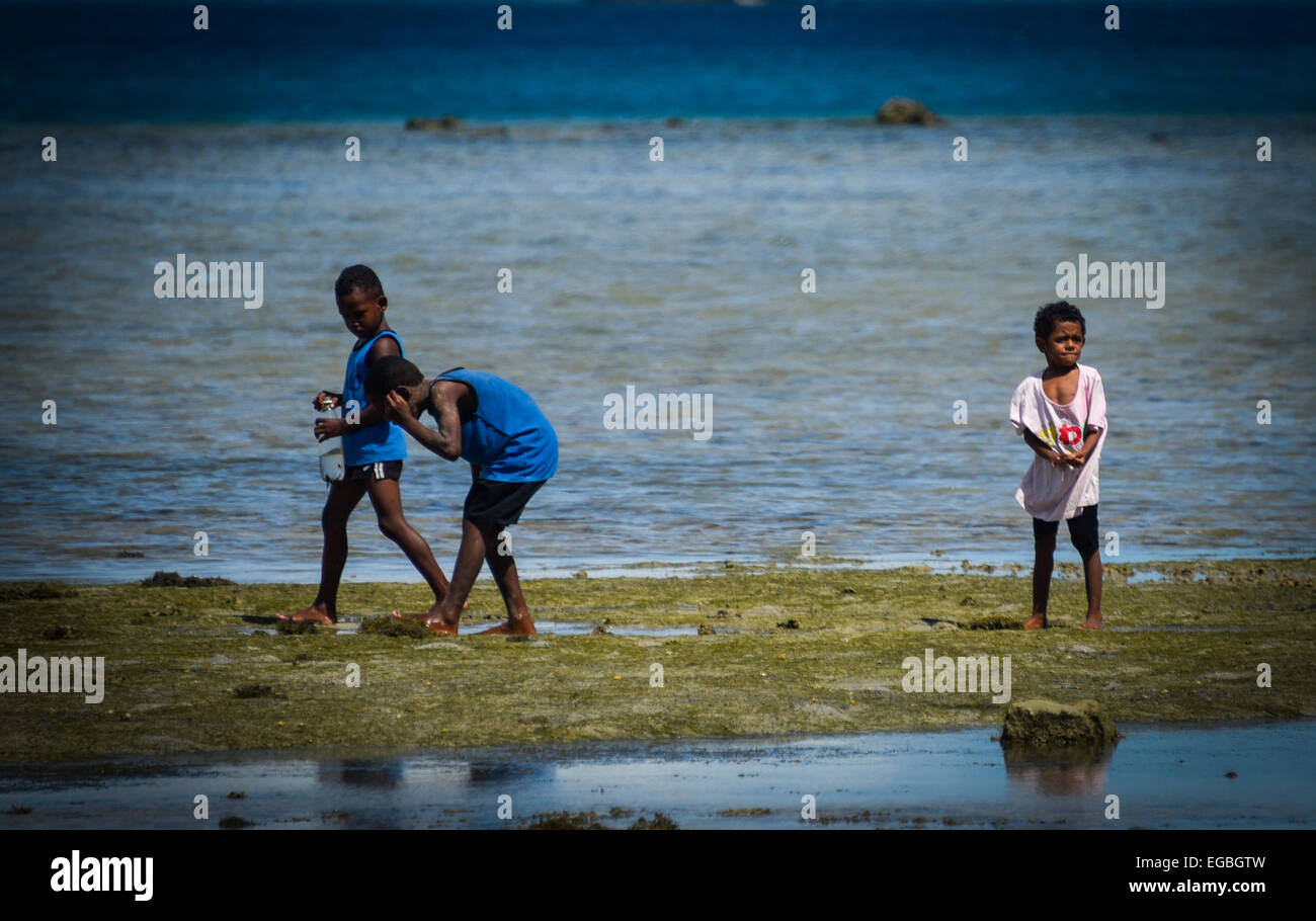 Solevu Village, Malolo Islands, Fiji. 4th Feb, 2015. The low-tides that ...