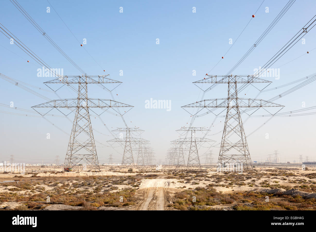 High voltage power line in Jebel Ali, Dubai, United Arab Emirates Stock ...