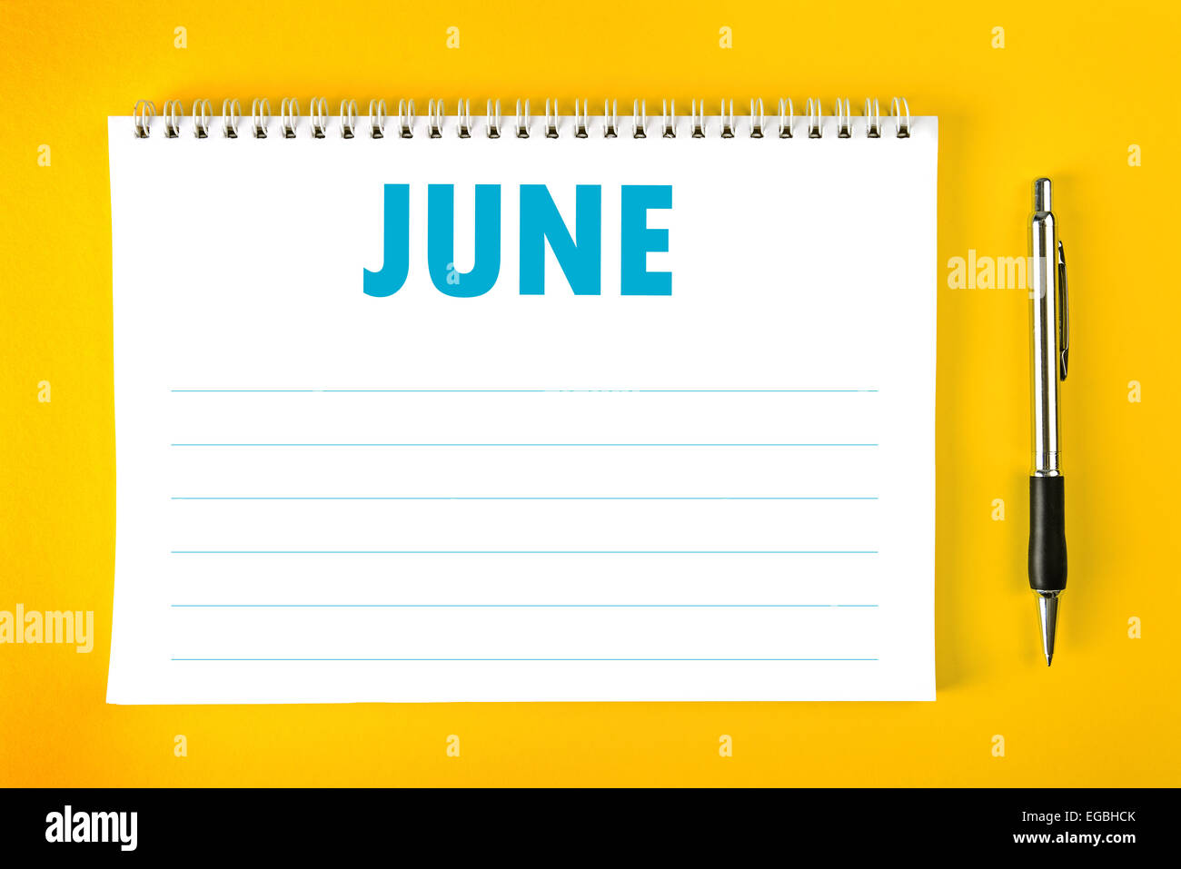 June Paper Calendar Blank Page with Spiral Binding as Time Management ...