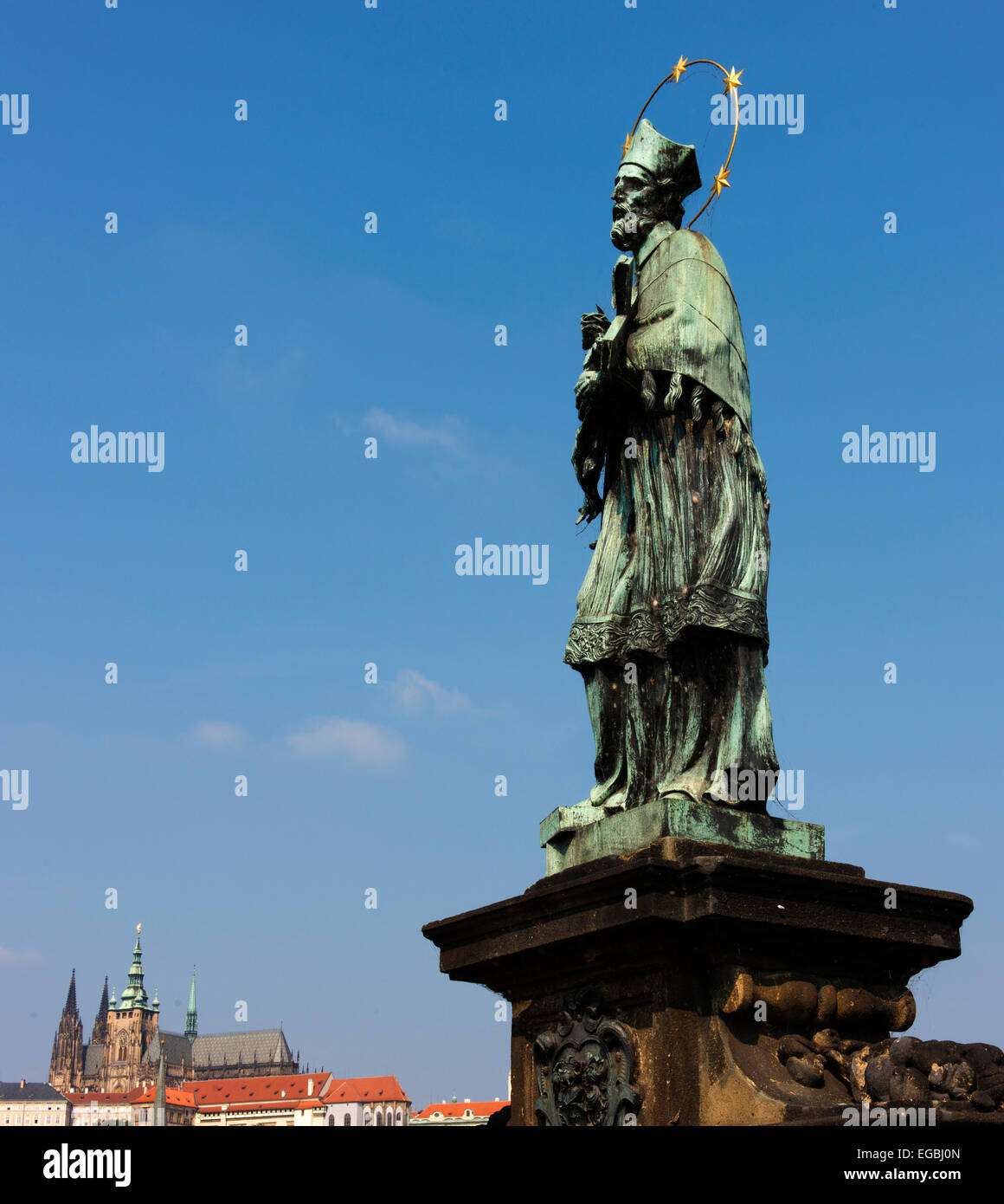 Prague charles bridge statue of st john of nepomuk hi-res stock ...