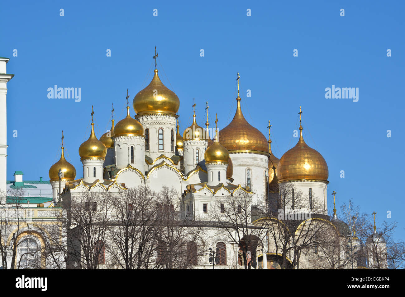 Sights of Moscow, photographed clear February morning. Golden domes of ...