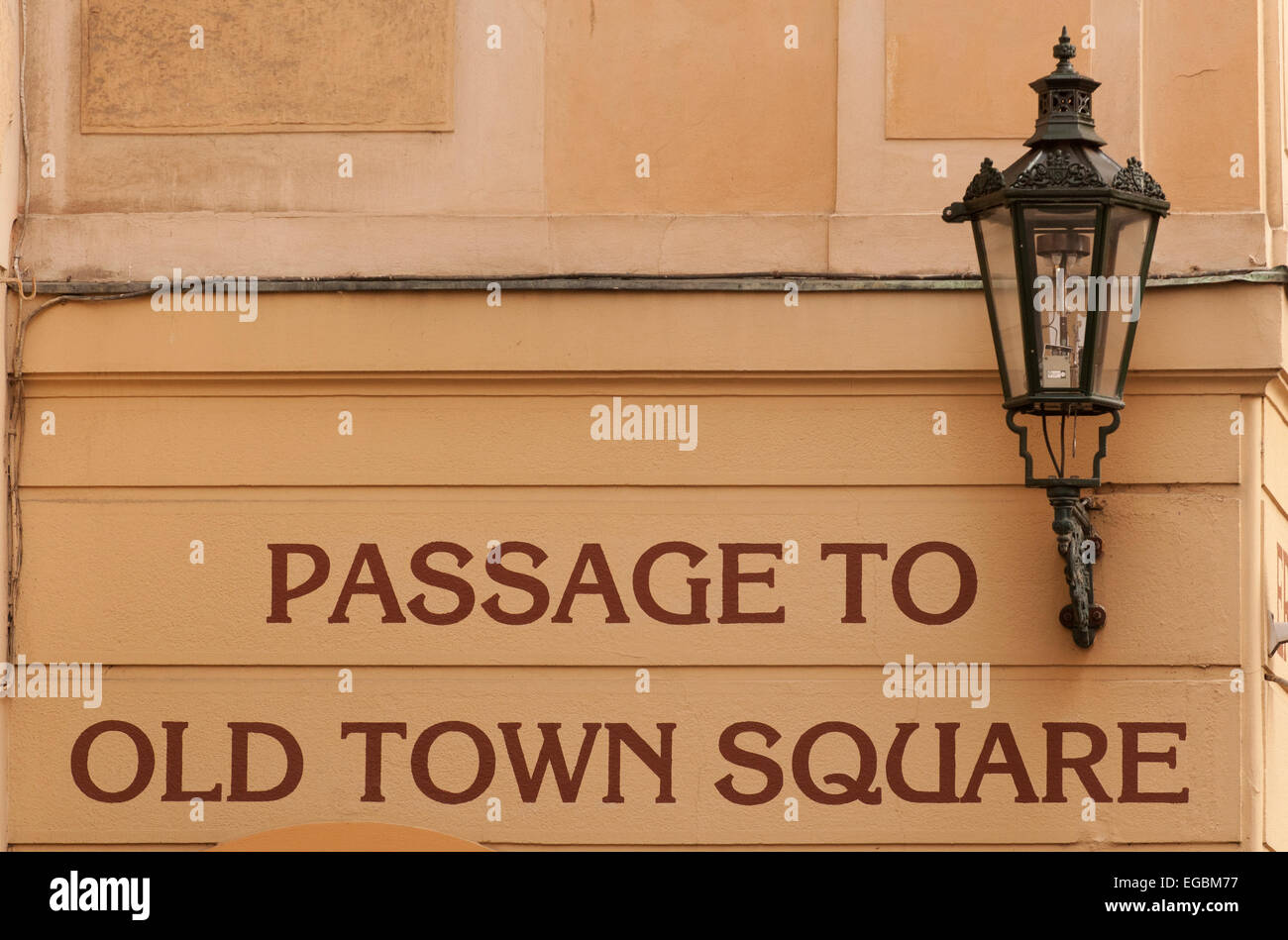 Sign for the passage leading to the Old Town Square in Prague's Old ...