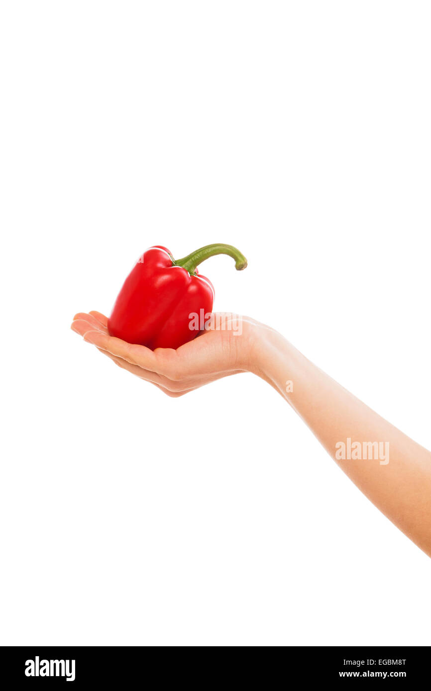 Hand holding a pepper, isolated on white background Stock Photo - Alamy