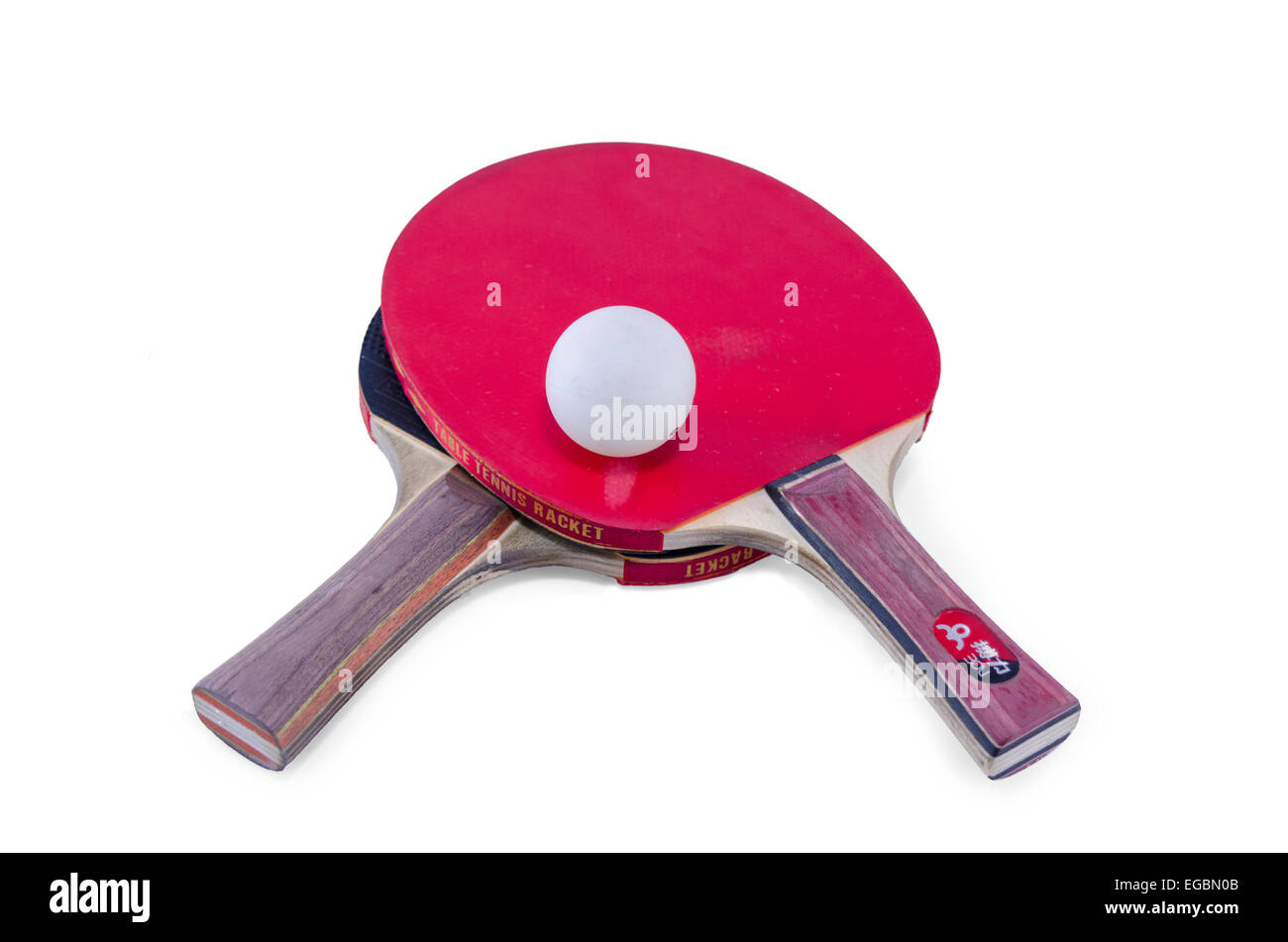 Two ping-pong rackets and a ball isolated Stock Photo - Alamy