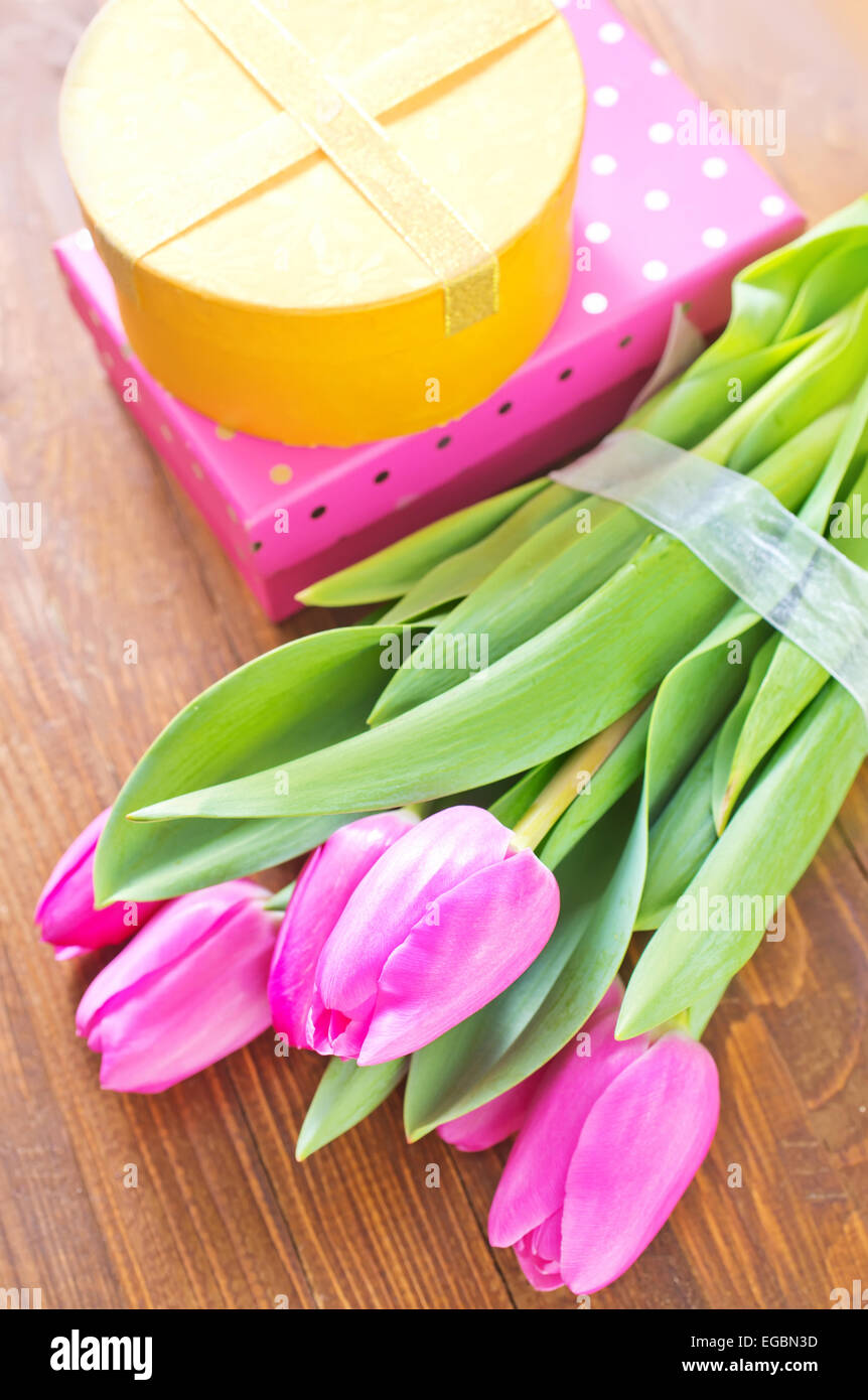 present and tulips Stock Photo - Alamy