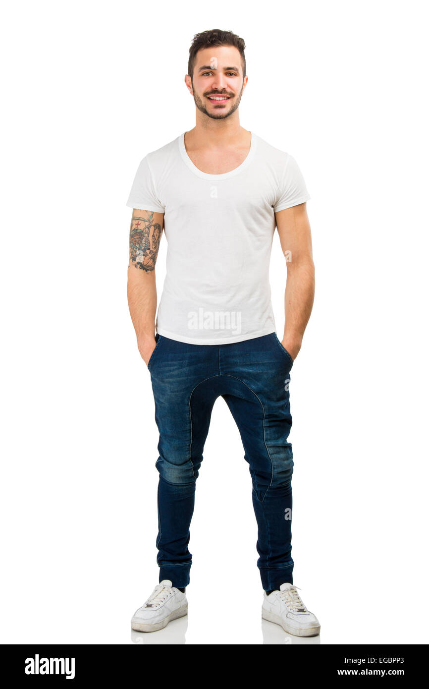 Beautiful latin man smiling, isolated on white background Stock Photo ...