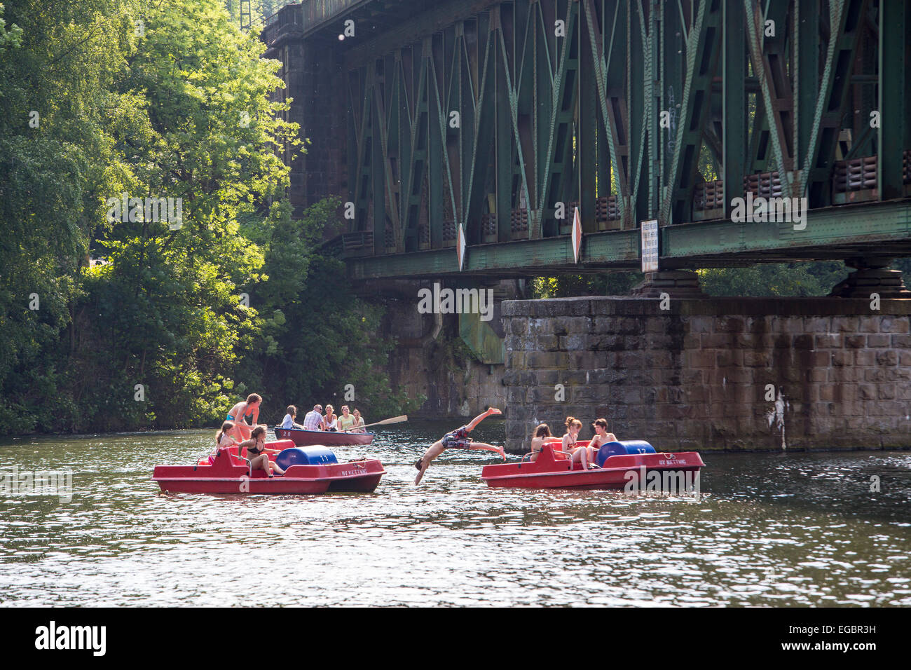 People enjoying summer on river Ruhr, Essen, Germany Stock Photo - Alamy
