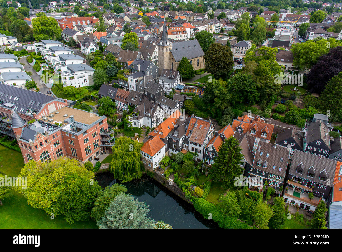 Kettwig, southern part of the town Essen, at river Ruhr, old town Stock ...