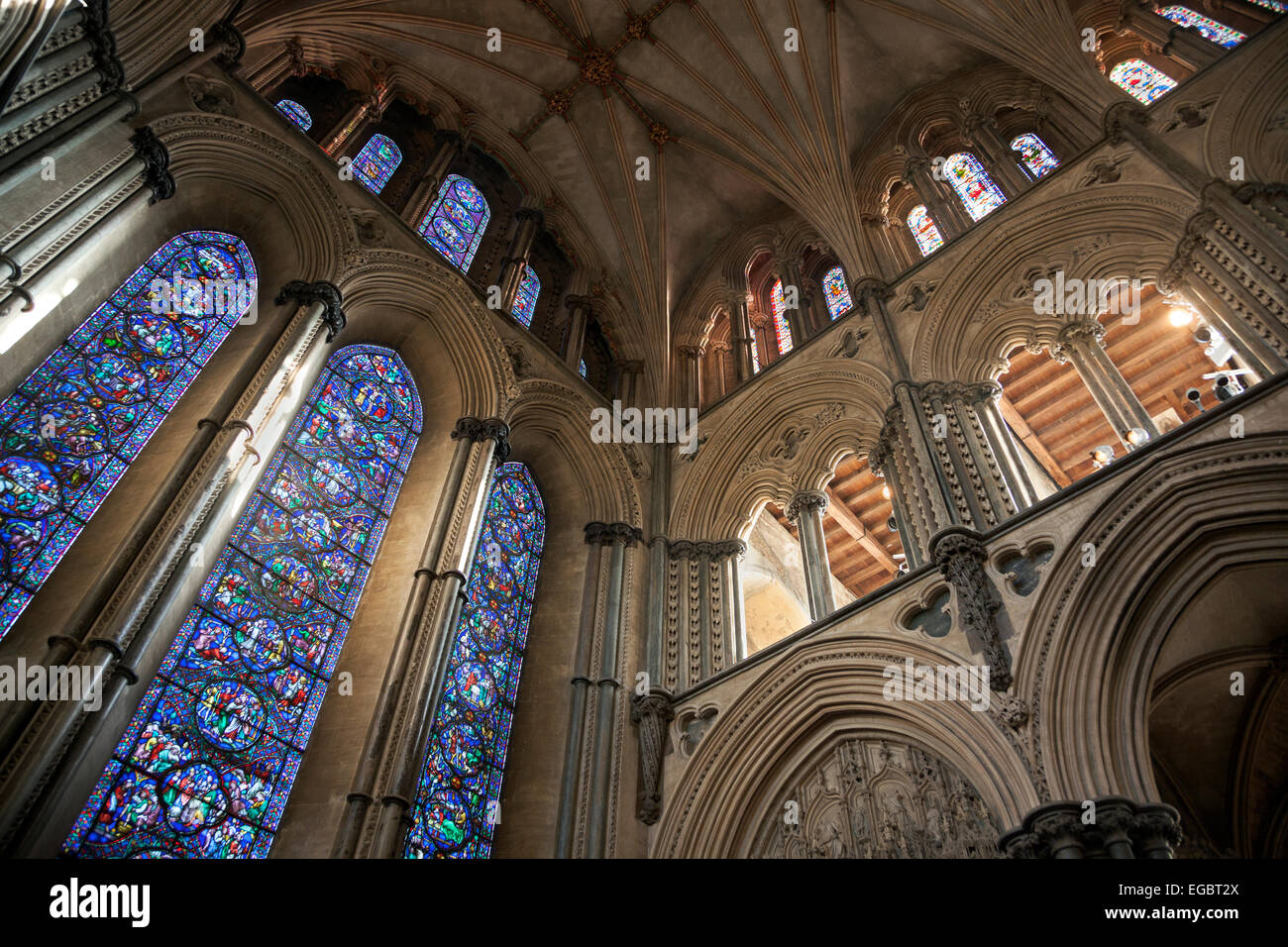 The interior of Ely Cathedral, detail of stained glass window - Ely ...