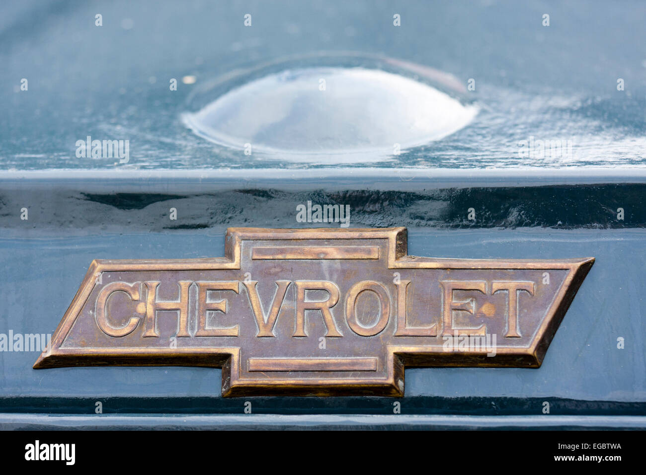 Close up of the Chevrolet sign on the back of a vintage car Stock Photo ...