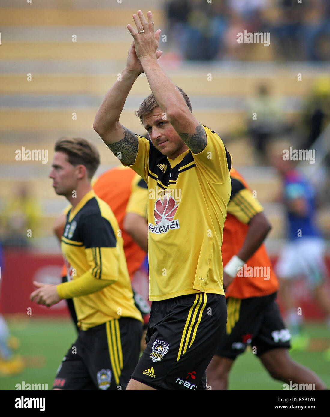 Wellington, New Zealand. 22nd Feb, 2015. Phoenix' Ben Sigmund salutes ...