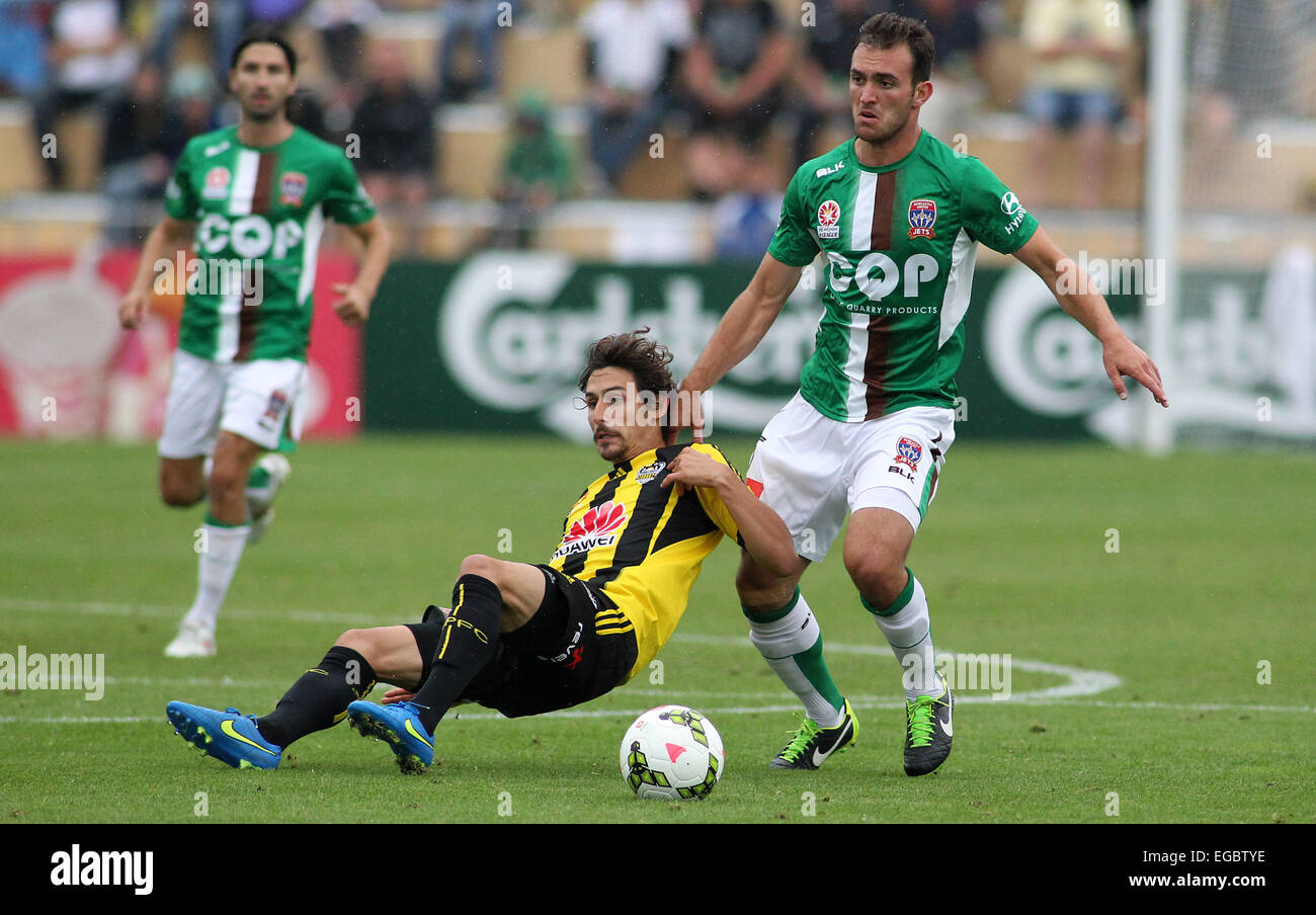Wellington, New Zealand. 22nd Feb, 2015. Phoenix' Albert Riera is hit ...