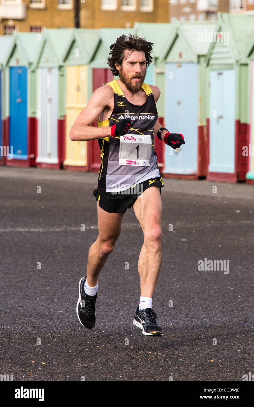 Brighton, East Sussex, UK. 22nd Feb, 2015. The leading runner in the ...