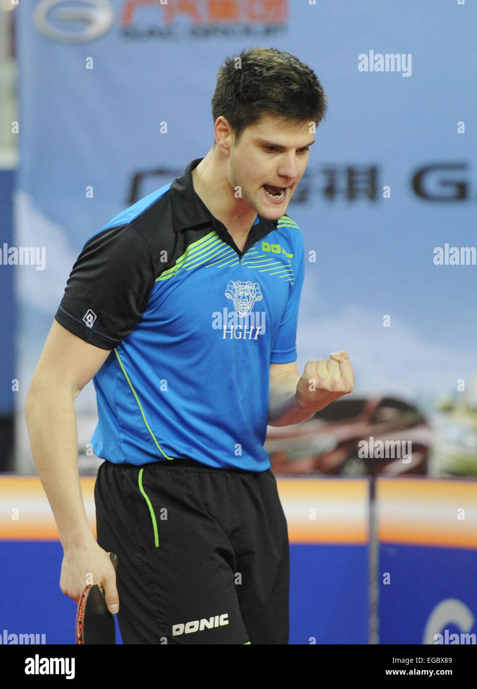 Doha, Qatar. 22nd Feb, 2015. Germany's Dimitrij Ovtcharov celebrates ...