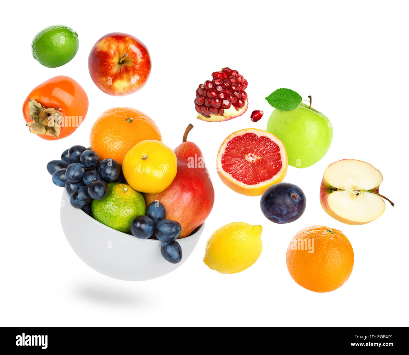Fresh fruits on white background Stock Photo - Alamy