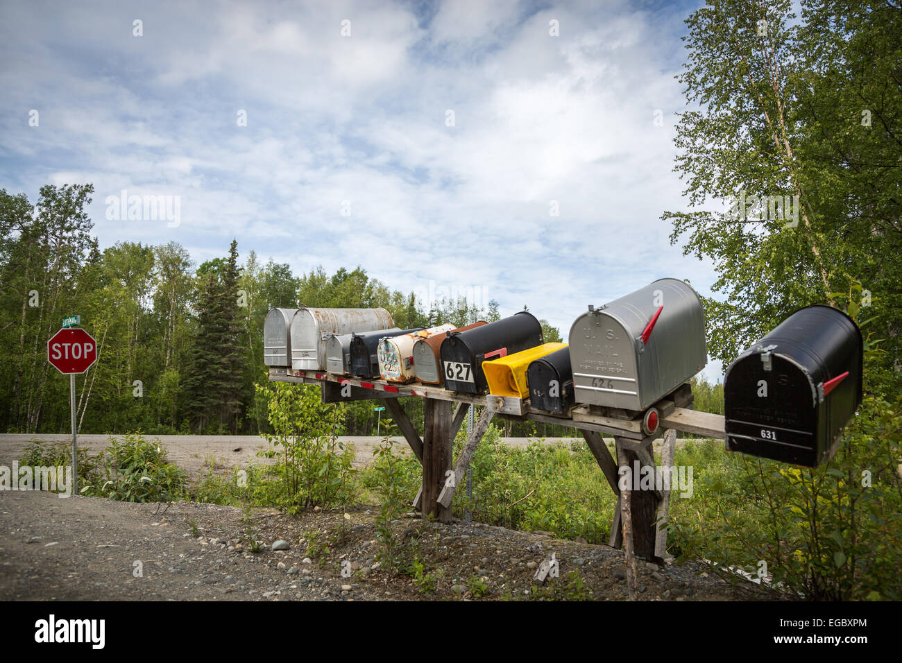 Mail boxes by the side of the road, Alaska, USA, North America Stock ...