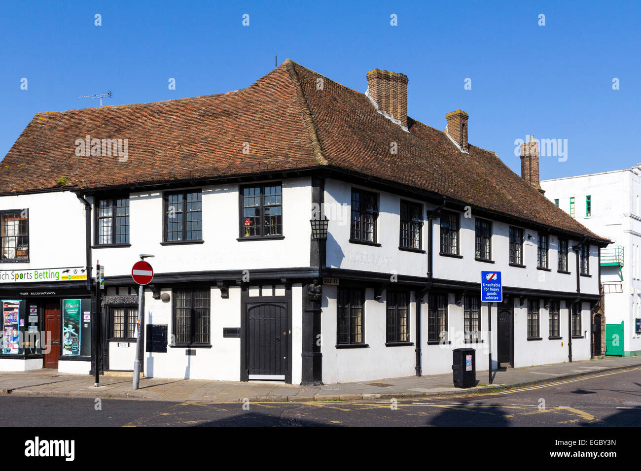 Large black timbered and white plaster medieval corner building, 16th ...