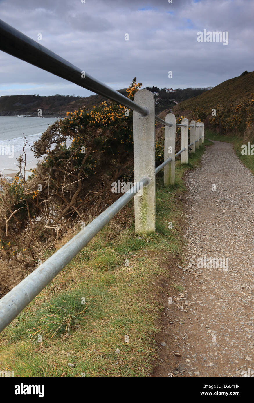 Wales Coast Path with concrete fence posts Stock Photo - Alamy