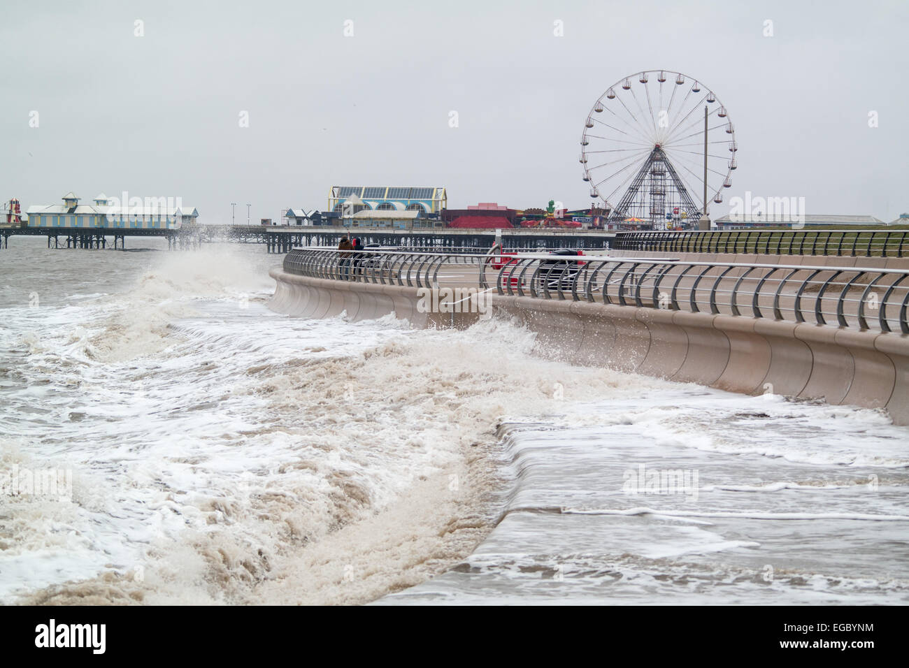Blackpool, UK. 22nd February, 2015. UK Weather: Rain and wind clashes ...