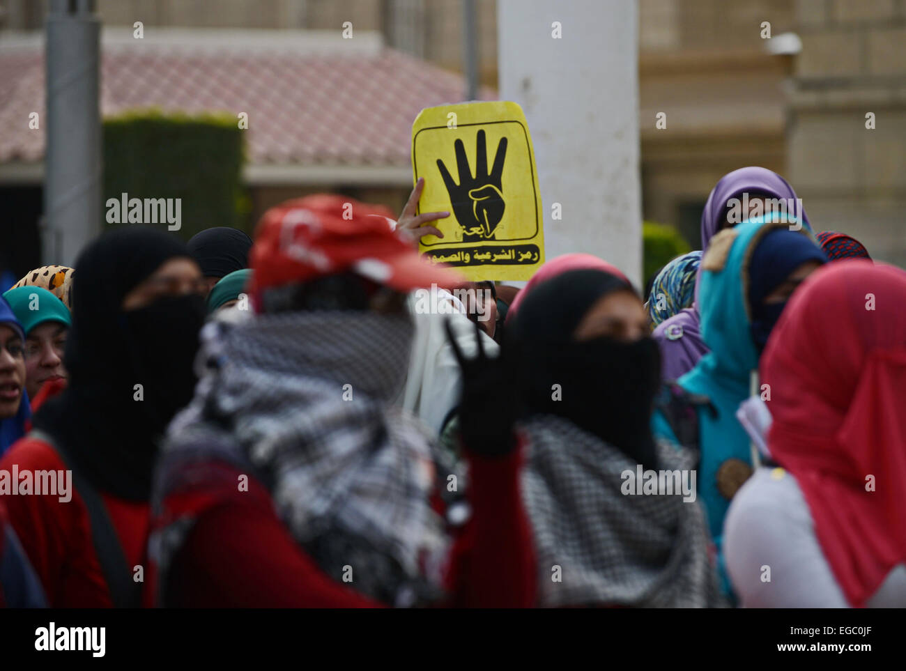 Cairo, Egypt. 22nd Feb, 2015. An Egyptian student who support ousted ...