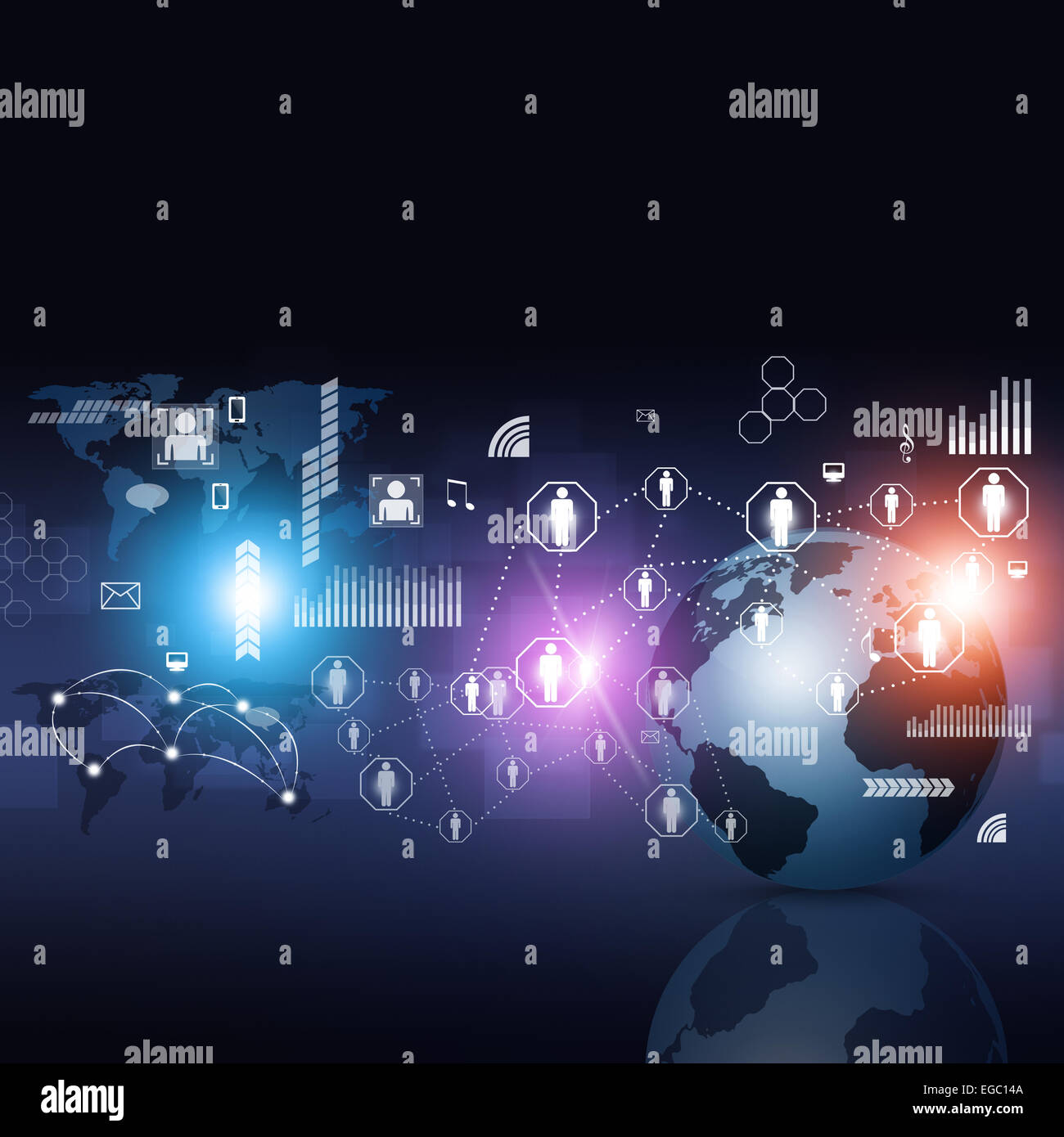 abstract world network business connection blue background Stock Photo ...