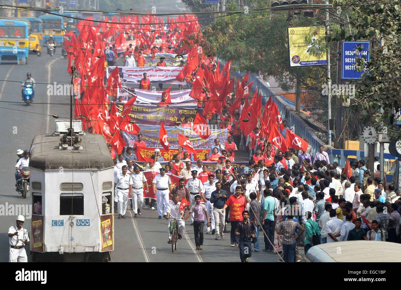 Left front Chairman Biman Basu with the CPI activists take part in a ...