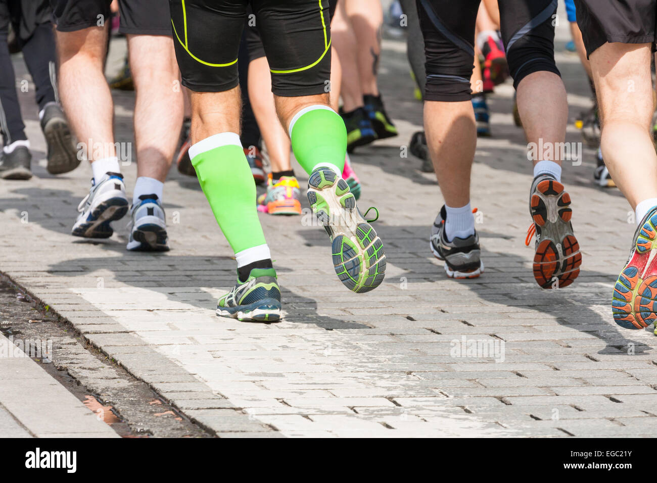detail of the legs of runners at the start of a marathon race Stock ...