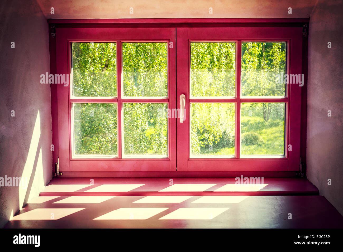 Colorful artificial flower window decoration hi-res stock photography ...