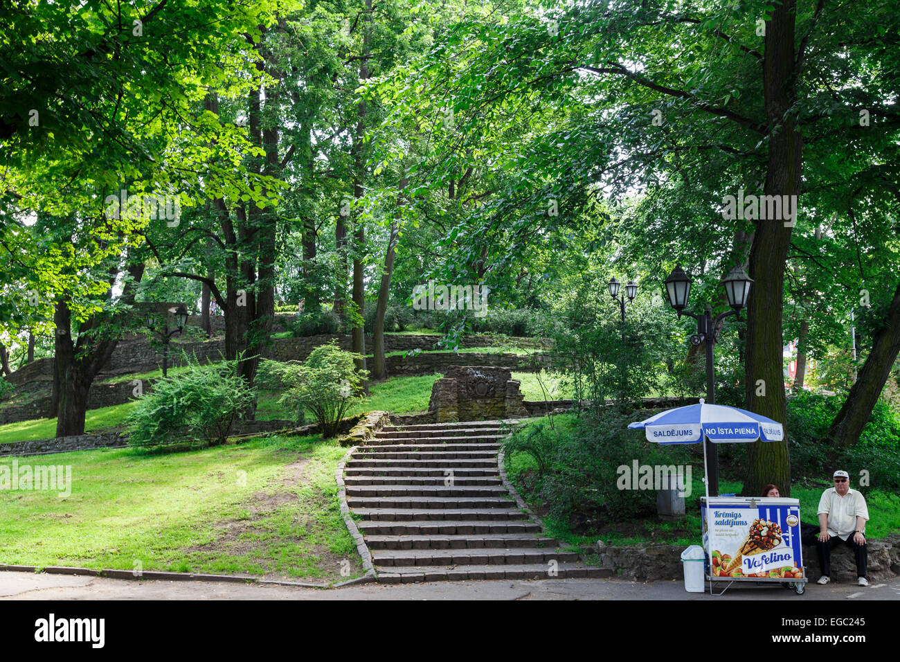 Ice-cream sellers in Bastejkalns (Bastion Hill) Park, Riga, Latvia ...