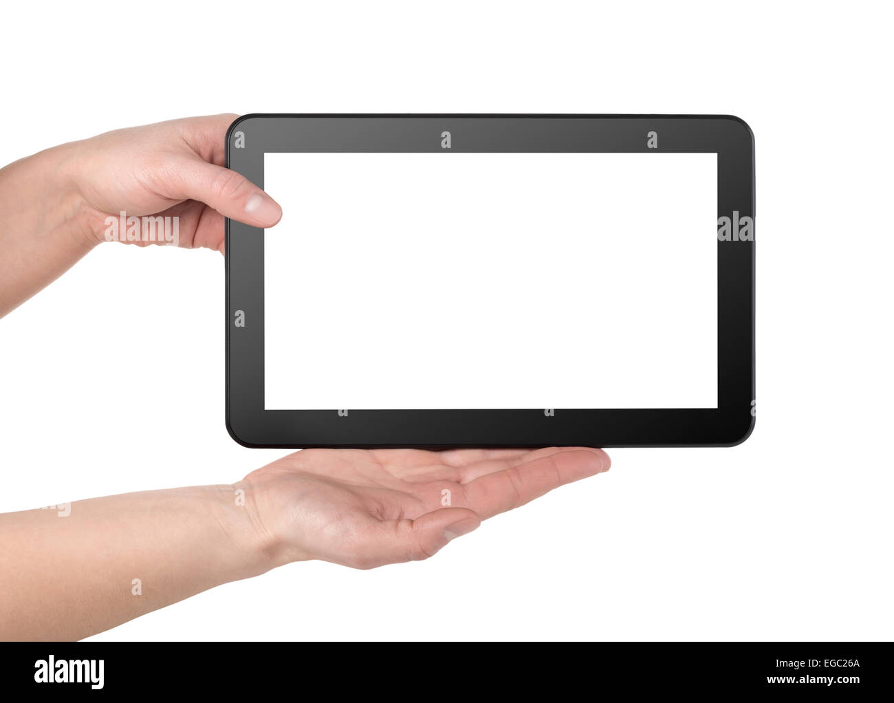 Mobile tablet in hands isolated on a white background Stock Photo - Alamy